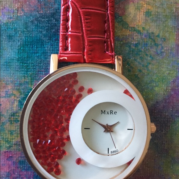 Accessories | Red Crystal Floating Wrist Watch | Poshmark